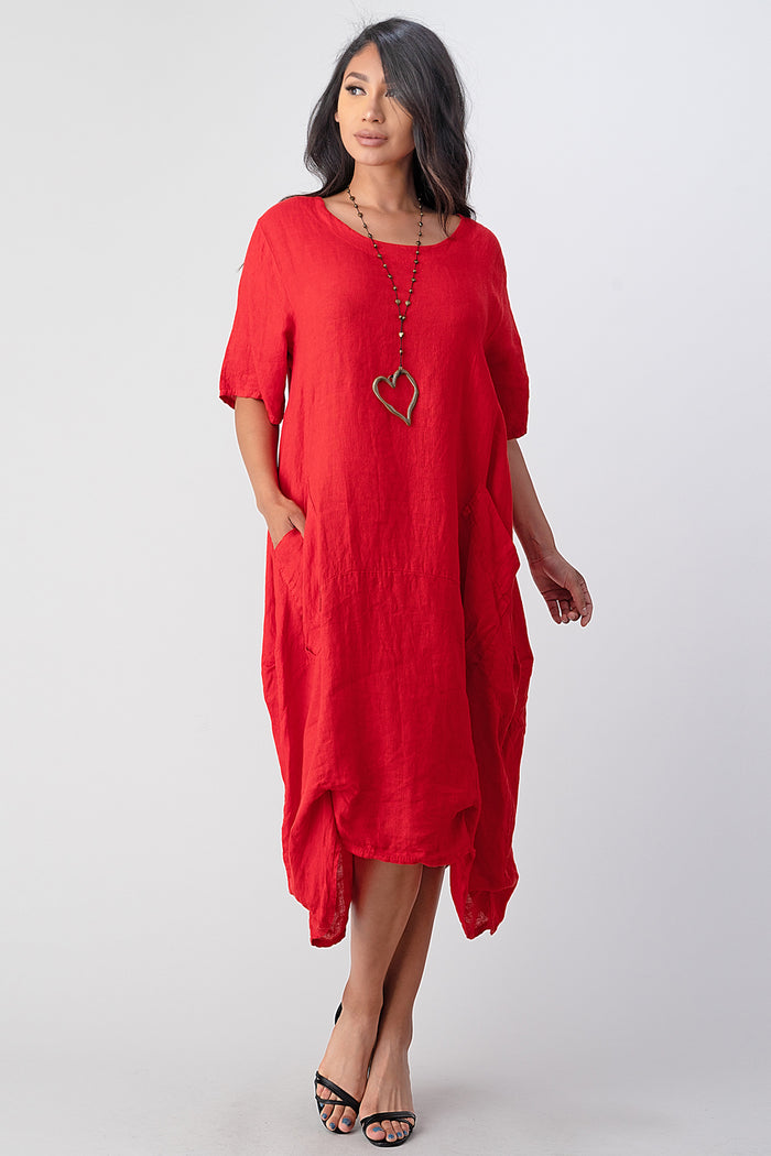 Long Italian Linen Tie Bottom Dress | Raw Moda